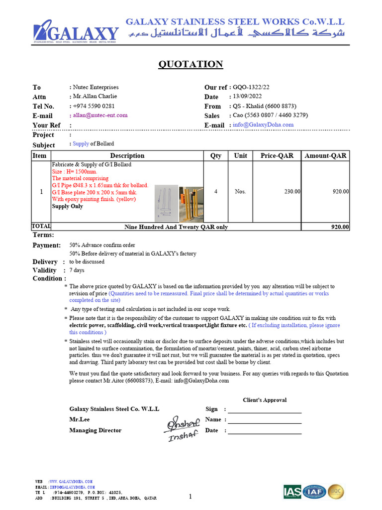 1322-Nutec-G.I Bollard | PDF | Building Engineering | Materials
