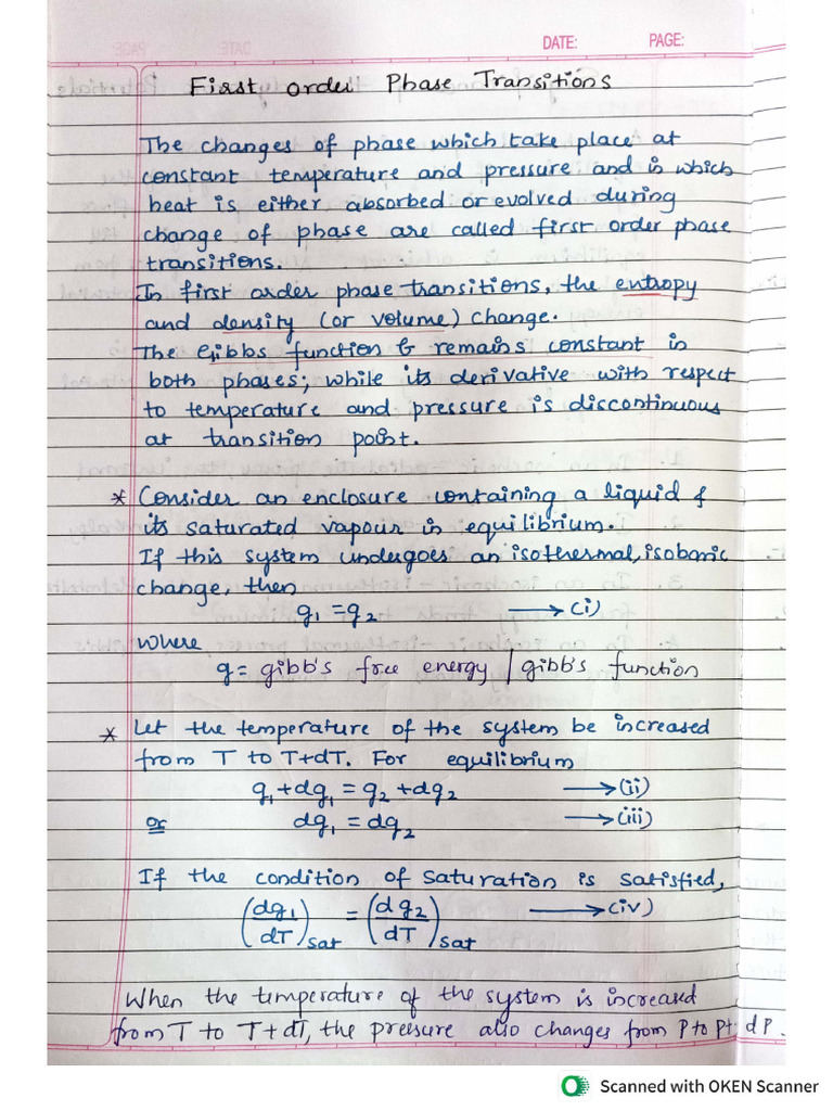 Thermodynamics-II (First Order Phase Transitions) | PDF
