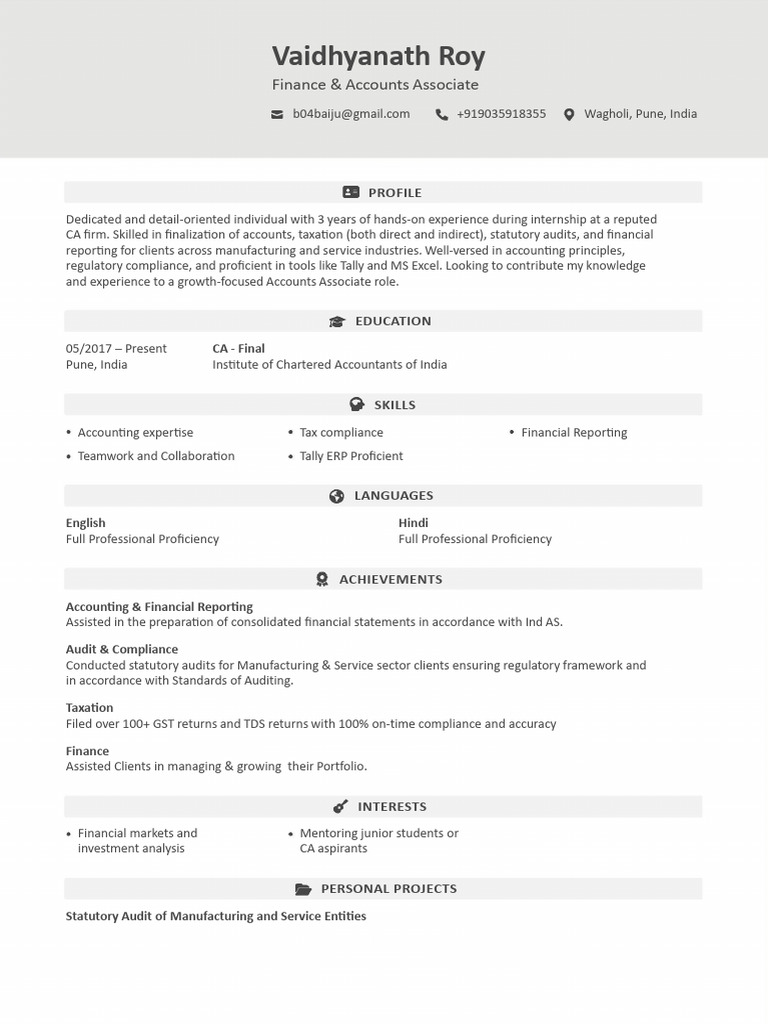 Vaidhyanath Roy Resume | PDF