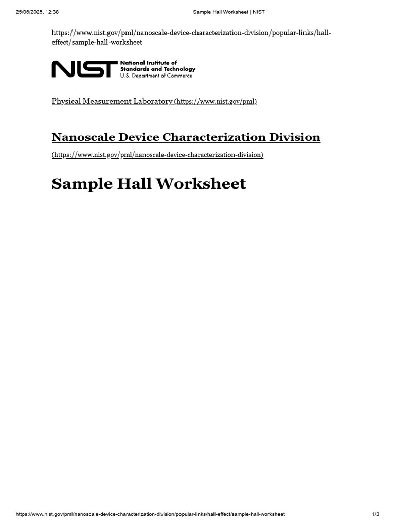 Sample Hall Worksheet - NIST | PDF | National Institute Of Standards ...