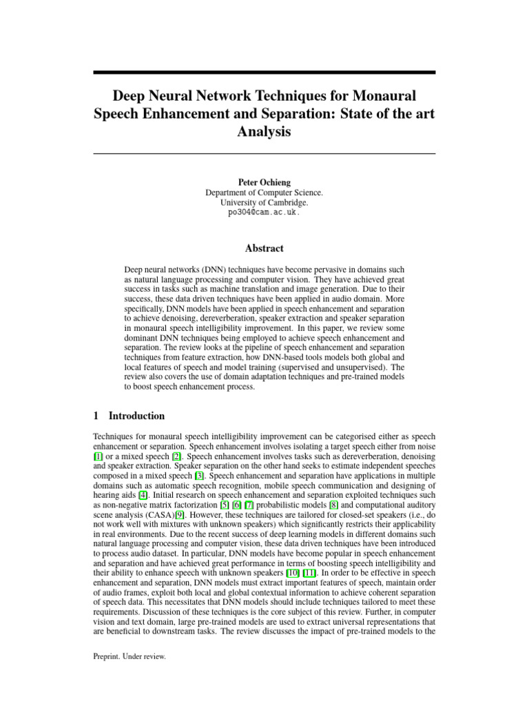 2023 - Peter - Deep Neural Network Techniques For Monaural | PDF | Discrete Fourier Transform ...