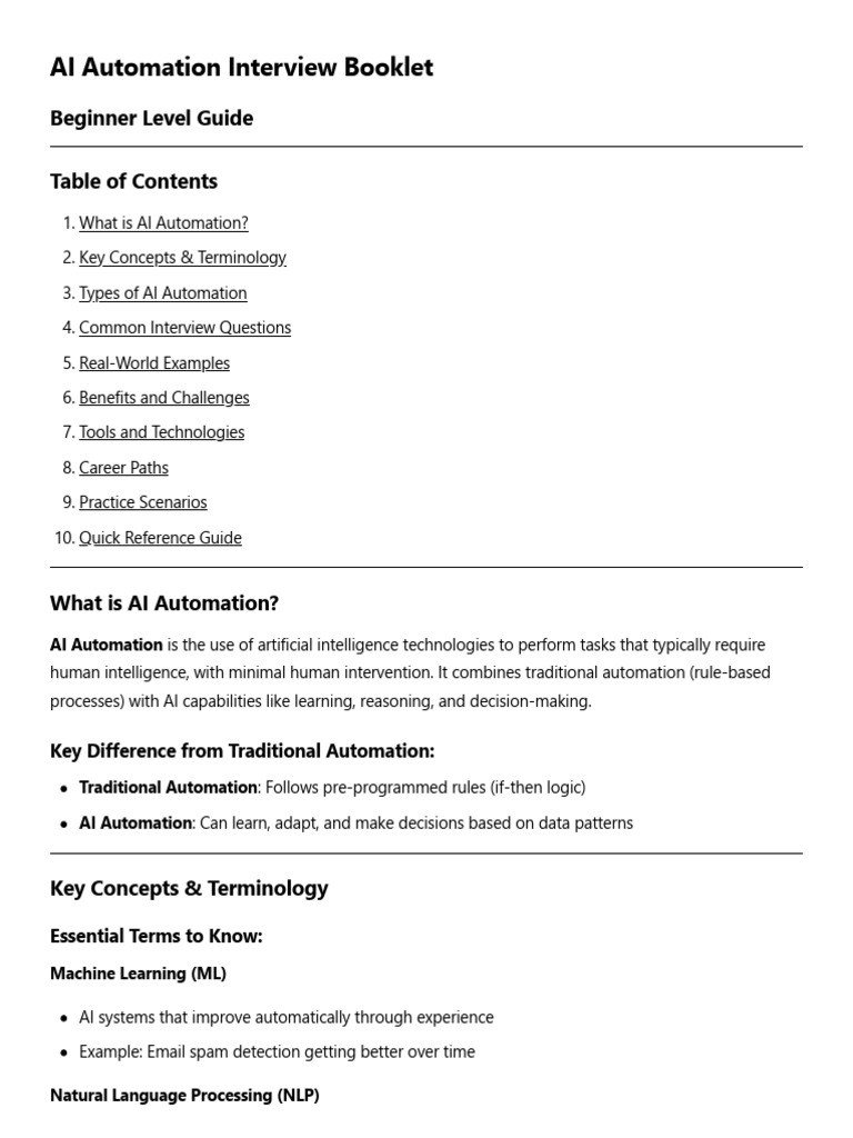 AI Automation Interview Booklet - Beginner Level | PDF | Artificial ...