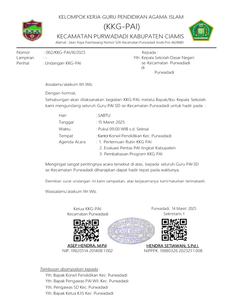 Surat Undangan KKG Pai | PDF