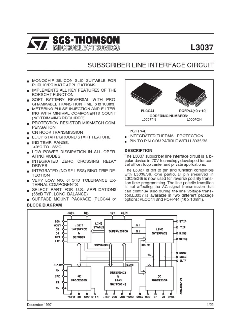Subscriber Line Interface Circuit: Description | PDF | Electrical ...