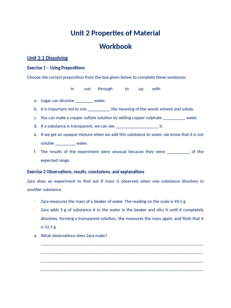 Physics Unit 2 Properties of Material WB | PDF | Solubility | Chemical ...