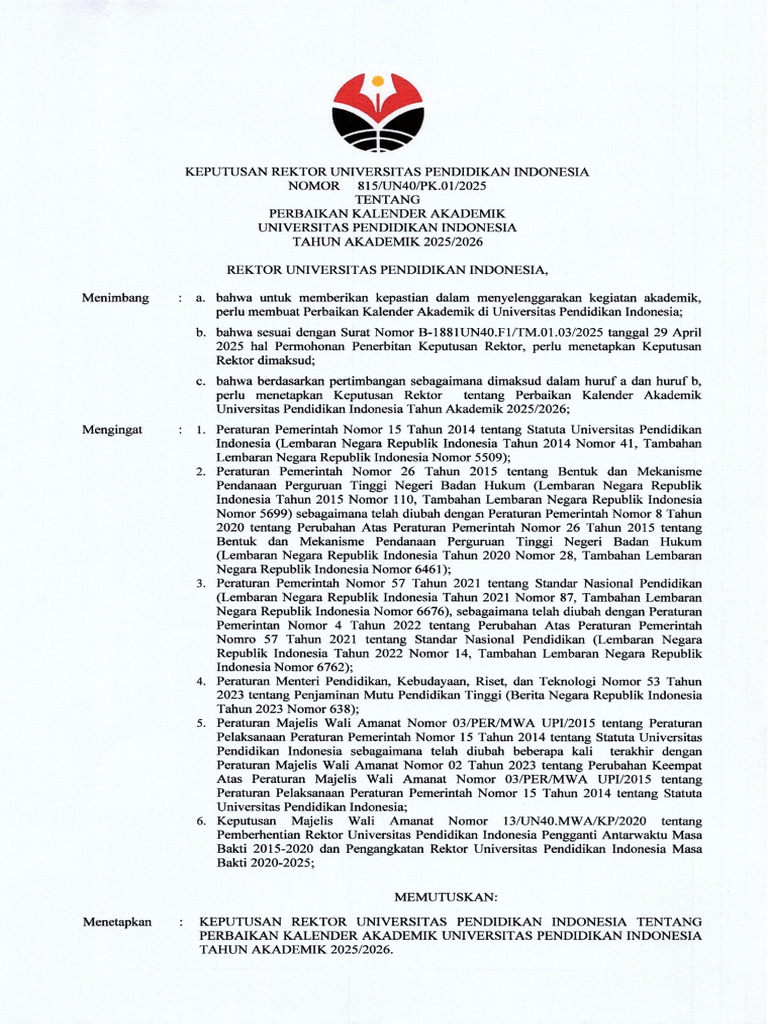 815 UN40 PK.01 2025 Keputusan Rektor Tentang Perbaikan Kalender ...