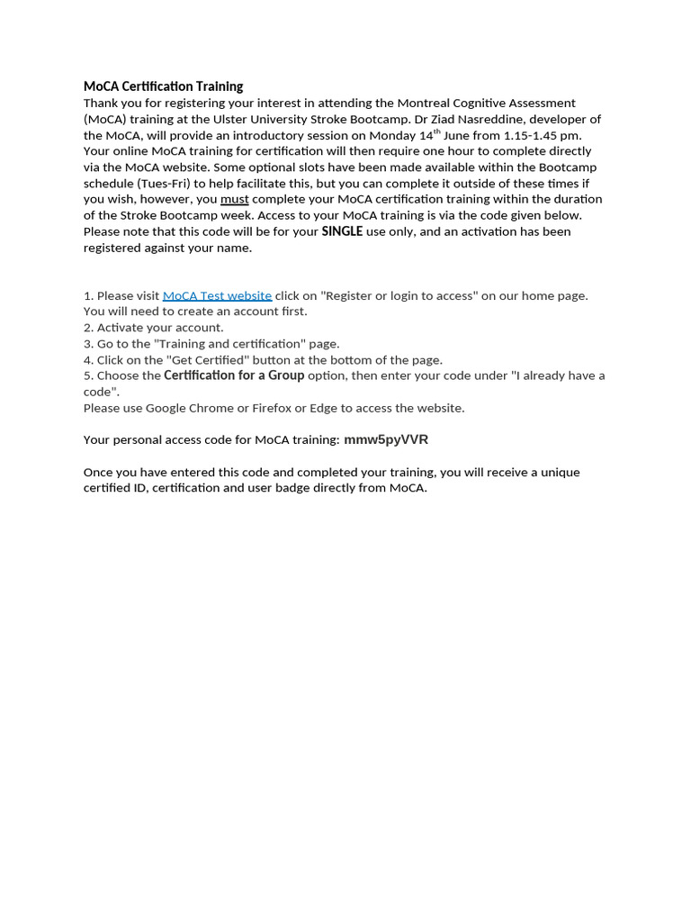MoCA Certification Training | PDF