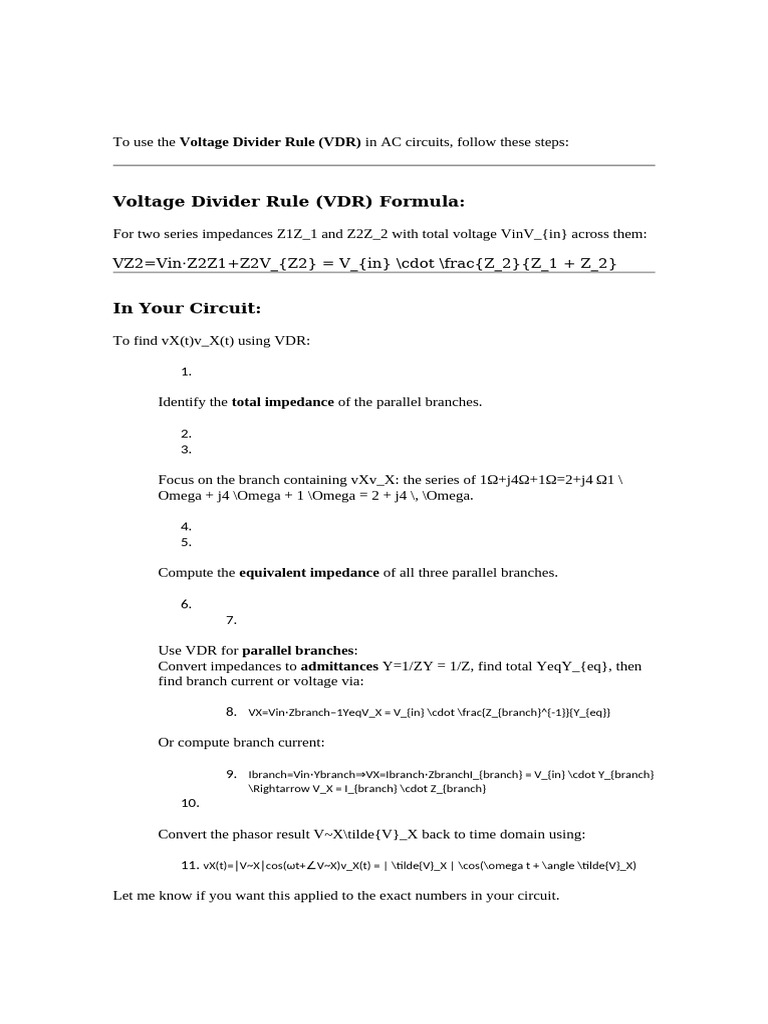 To Use The Voltage Divider Rule | PDF