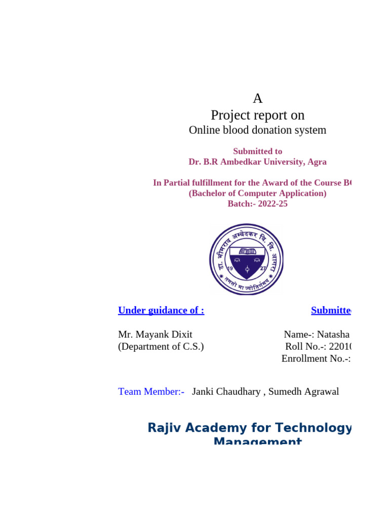 Sumedh Agrawal (Blood Bank Project Report) 3 | PDF | Databases ...