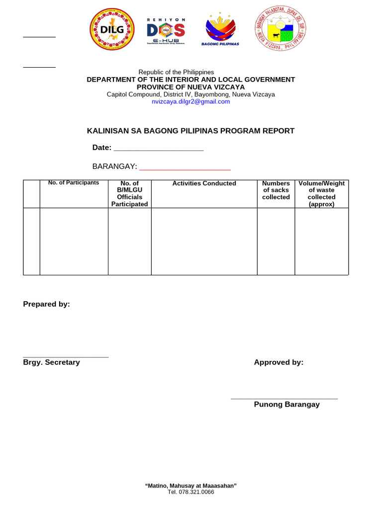 Kalinisan Program Report Template | PDF