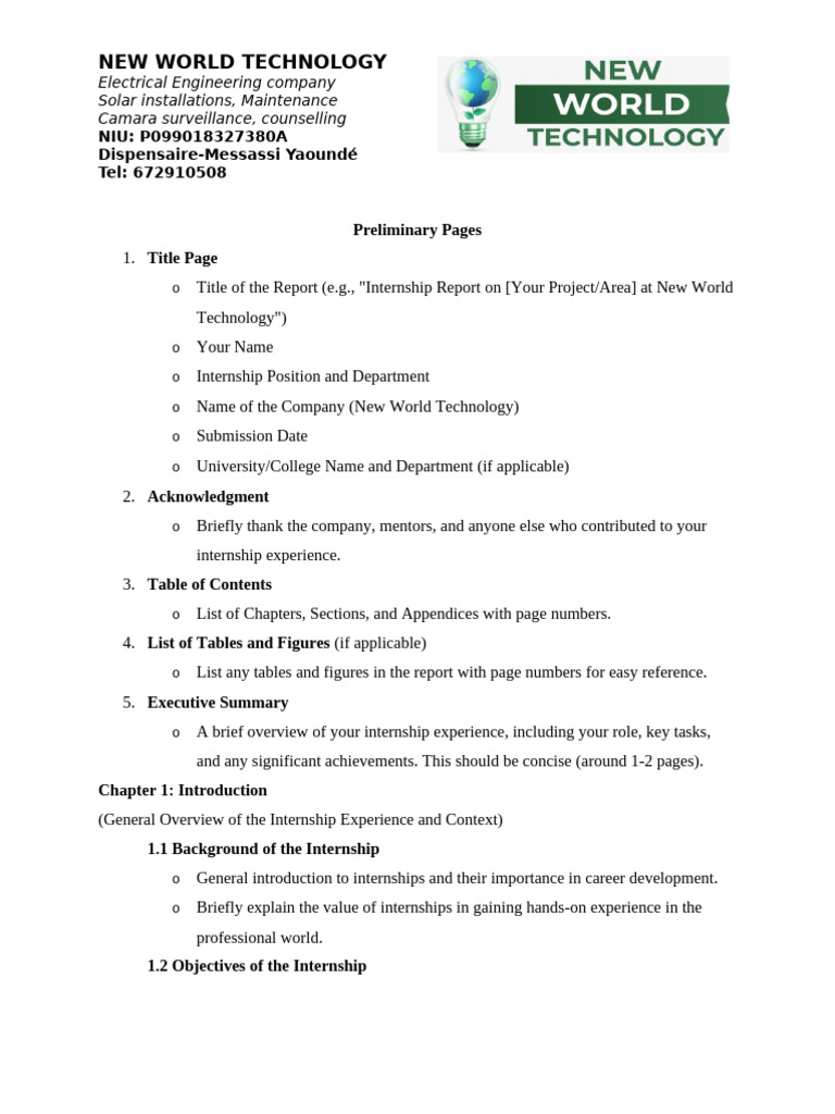 Internship Report at New World Technology | PDF | Mentorship | Evaluation