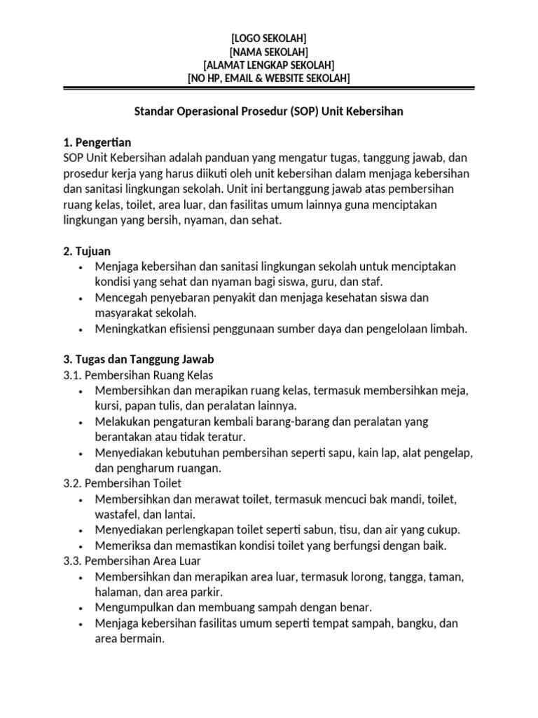 Sop Unit Kebersihan1 | PDF