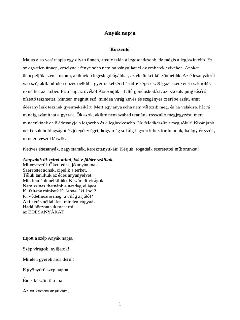 Anyák Napi Műsor 2025 | PDF