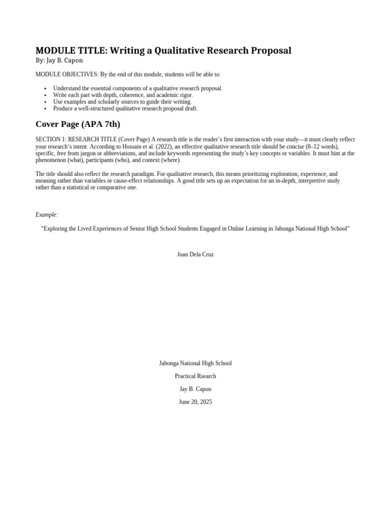 Qualitative Research Proposal Template 1 | PDF | Qualitative Research ...