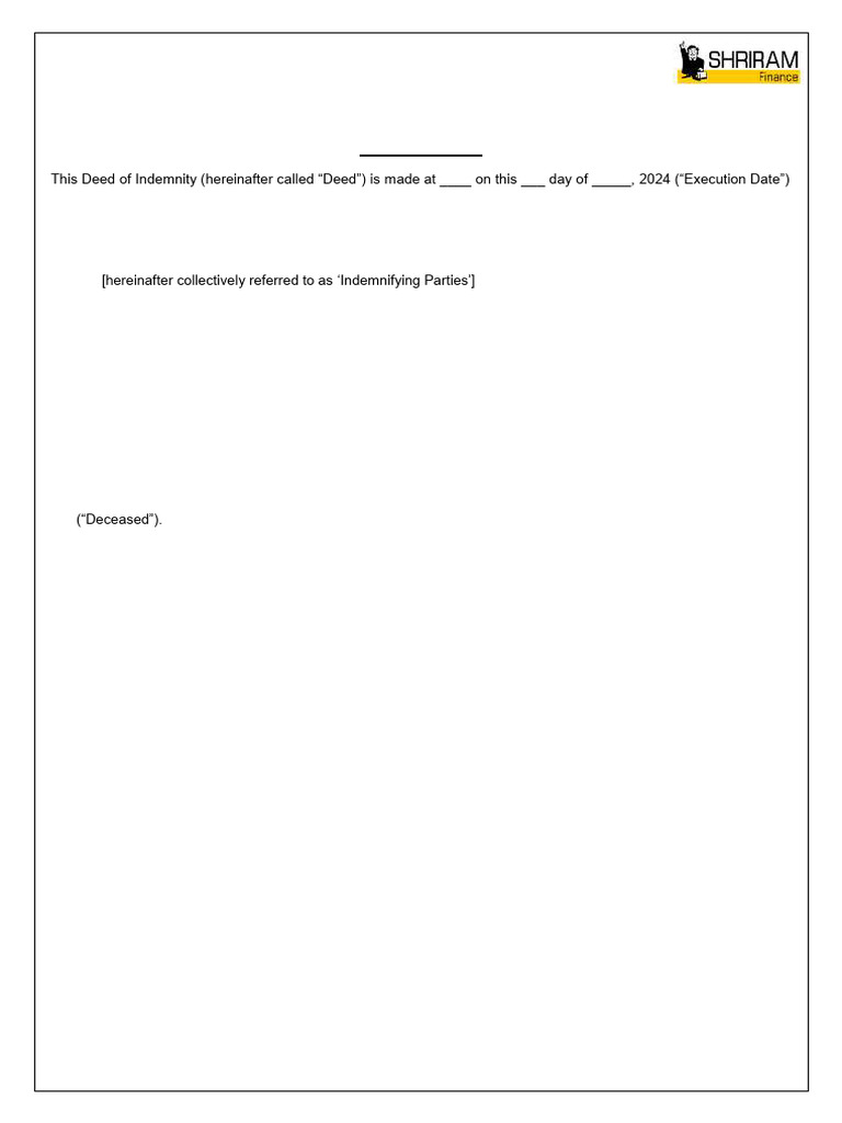 Indemnity Deed for Claimants | PDF | Indemnity | Private Law