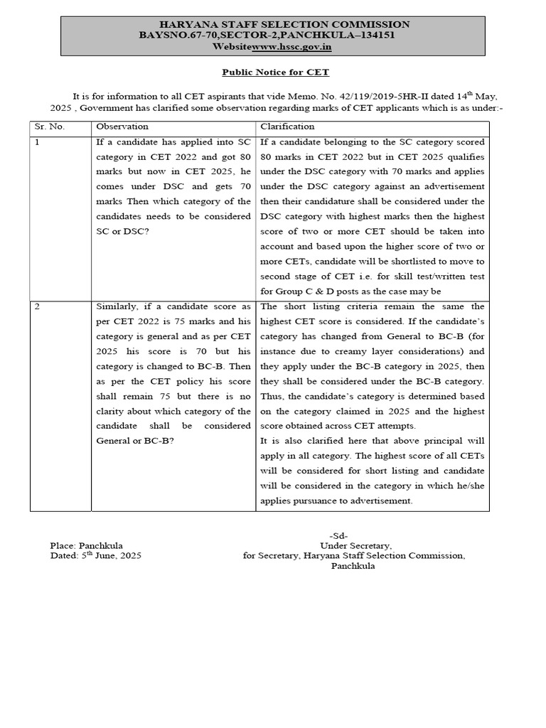 Public Notice For Clarification in CET 1.2025 2025 06 05 | PDF