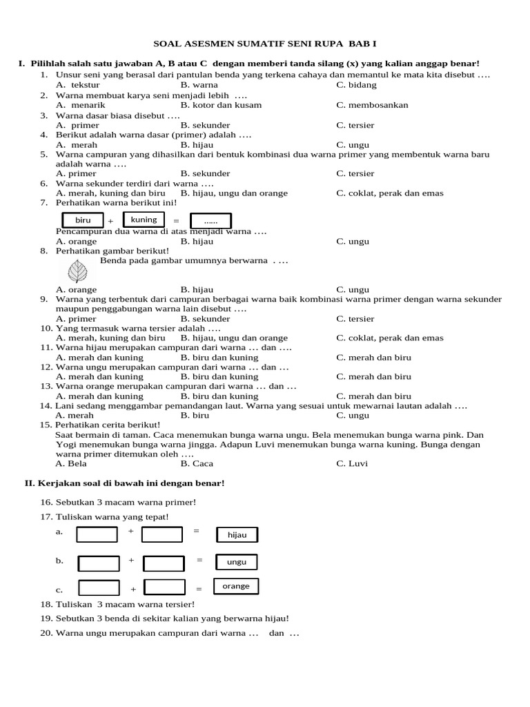 Asesmen Seni Rupa Fix Bab 1 | PDF