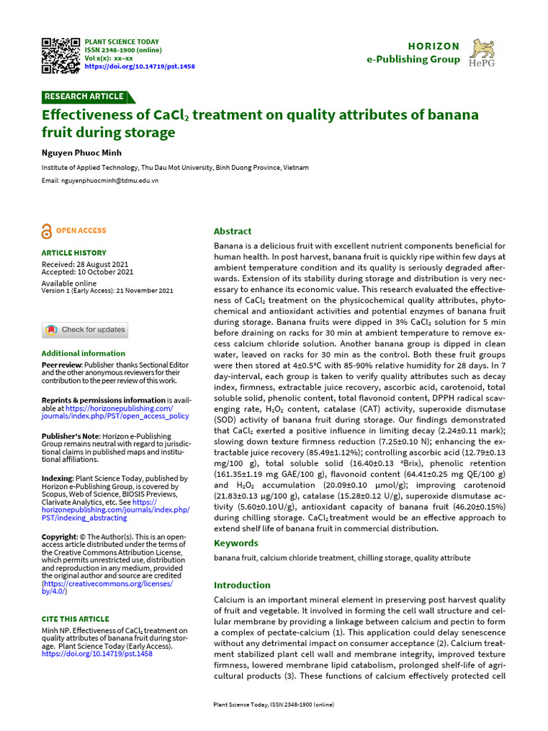 Effectiveness of CaCl2 Treatment On Qual | PDF | Antioxidant ...