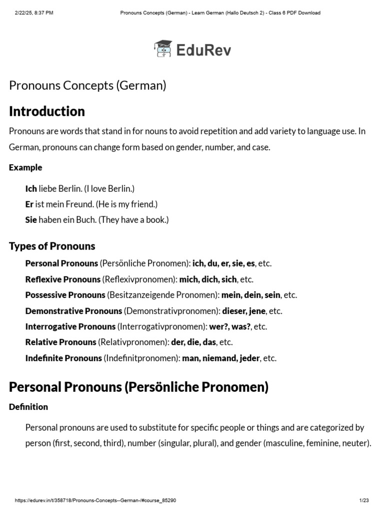 Pronouns Concepts (German) - Learn German (Hallo Deutsch 2) - Class 6 ...