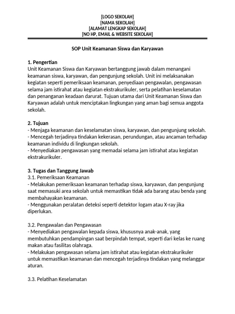 Sop Unit Keamanan Siswa Dan Karyawan1 | PDF
