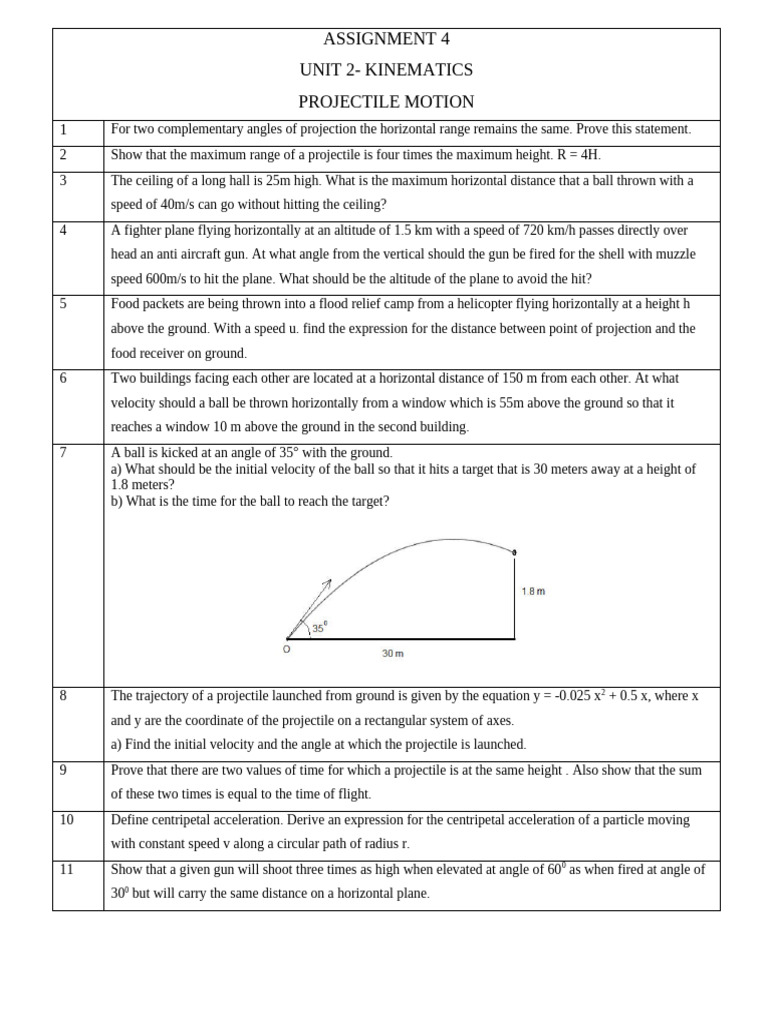 Unit 2 Kinematics Assignment 4 | PDF