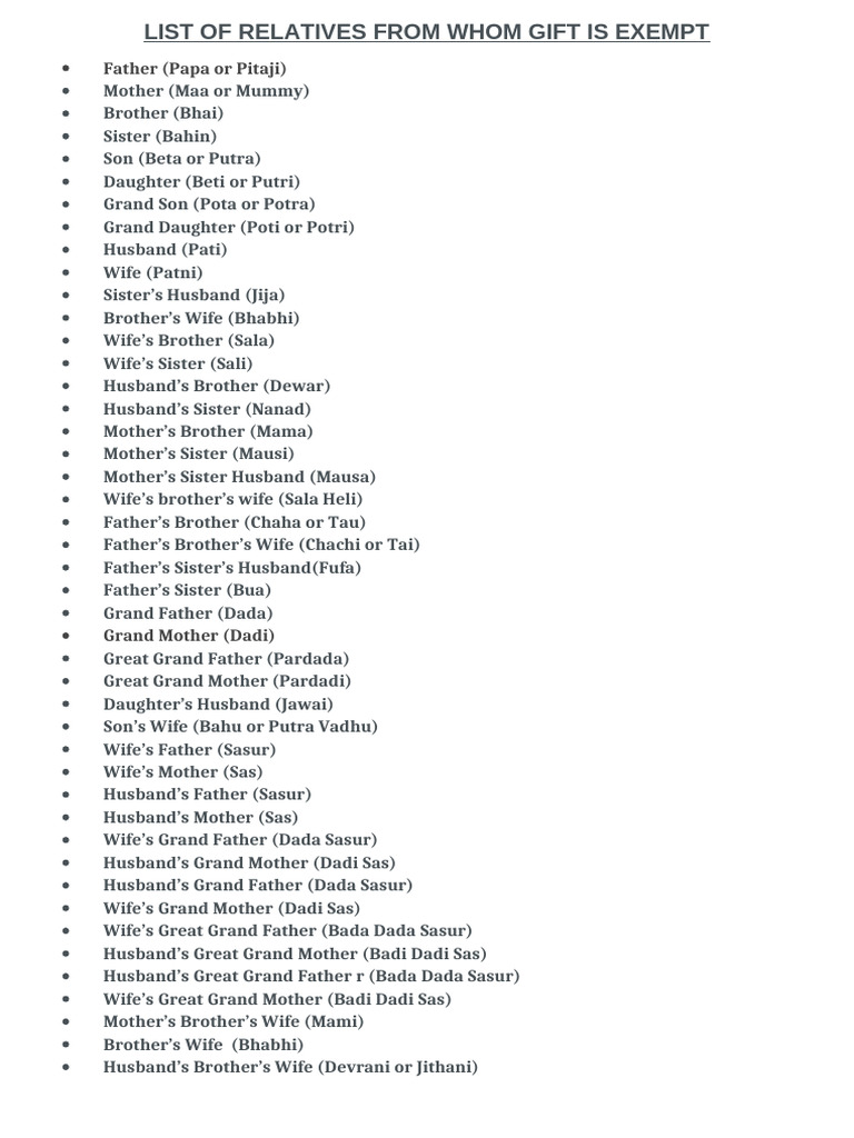 Gift Tax Exempt Relatives List | PDF