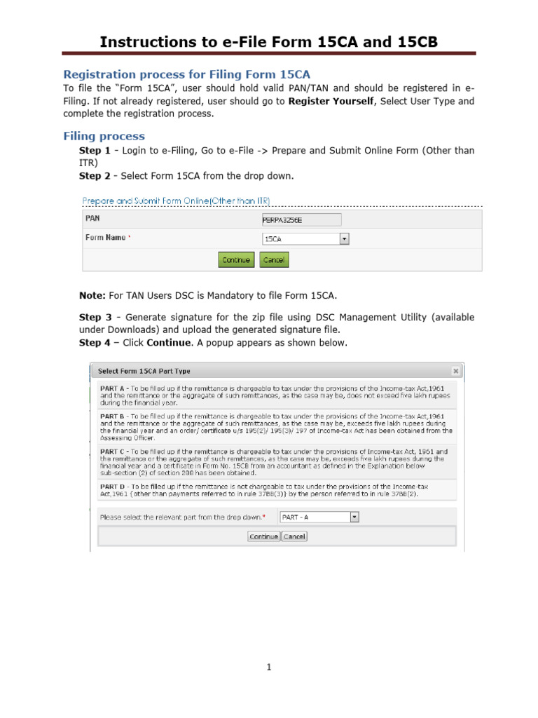 e-Filing Guide for Forms 15CA and 15CB | PDF