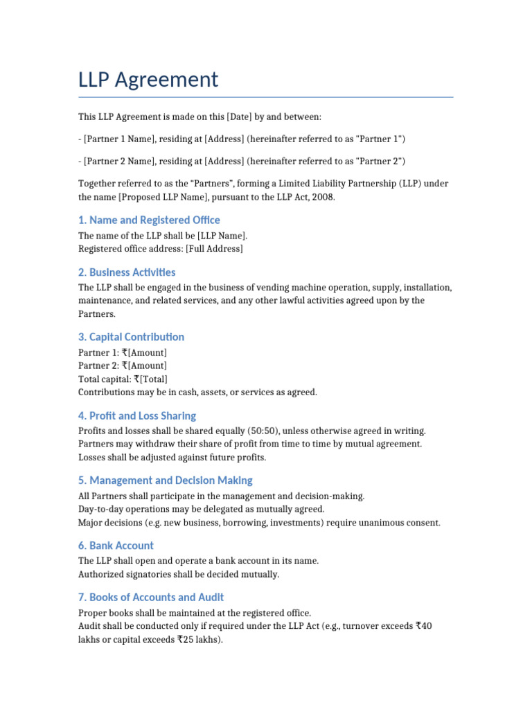 LLP Agreement Template | PDF