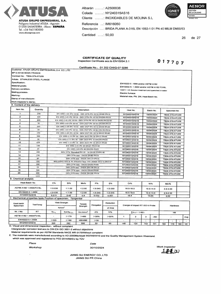 O1 202 Chi - Q-07 0286 HN Ny240315as16 - Brida Plana DN50-53 A316 | PDF ...
