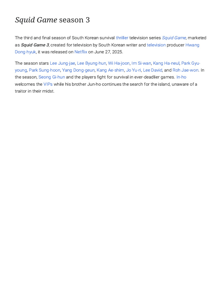 Squid Game Season 3 - Wikipedia | PDF