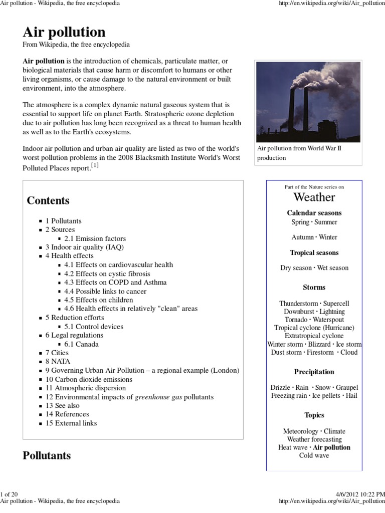 Air Pollution - Wikipedia, The Free Encyclopedia | PDF | Air Pollution ...