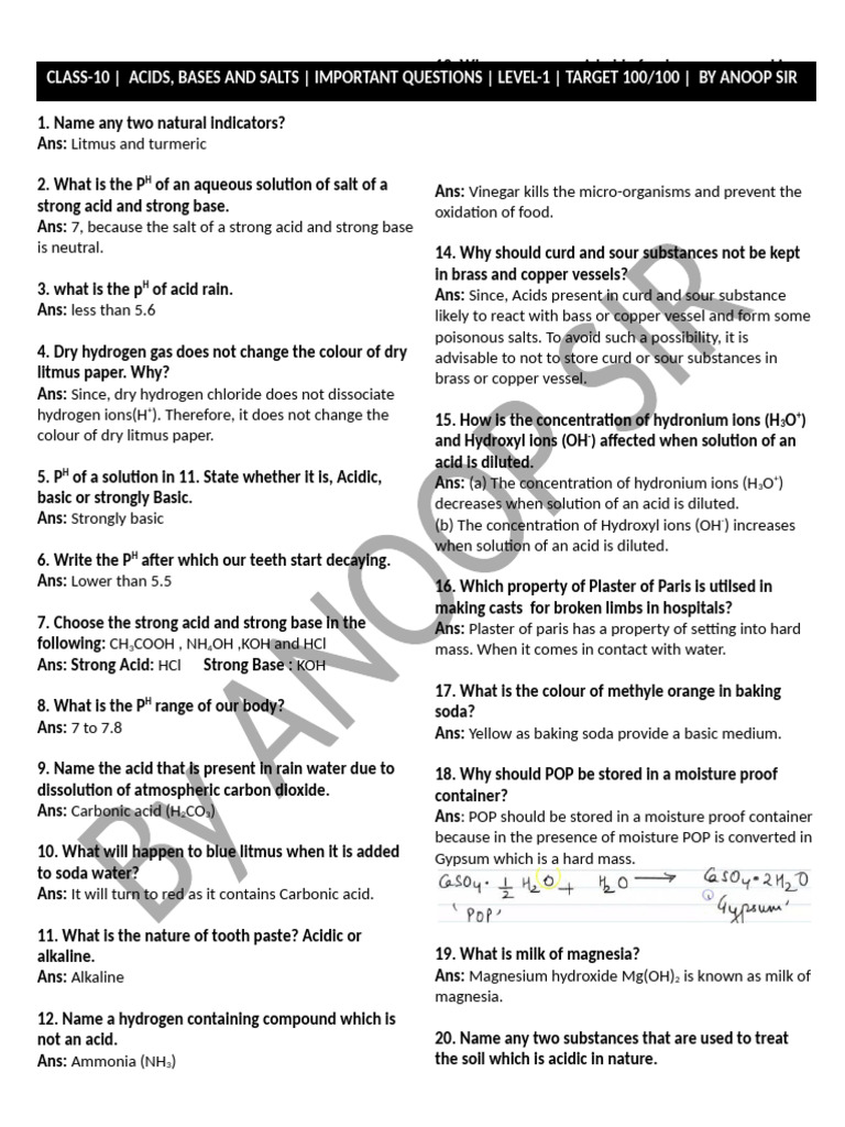Acids Bases and Salts Impo Questions | PDF | Acid | Hydroxide