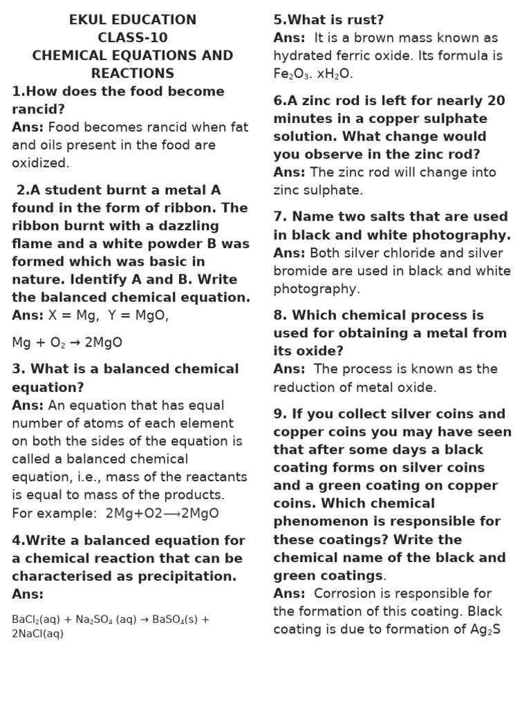 Chemical Equation and Reactions Split | PDF | Chemical Reactions | Redox