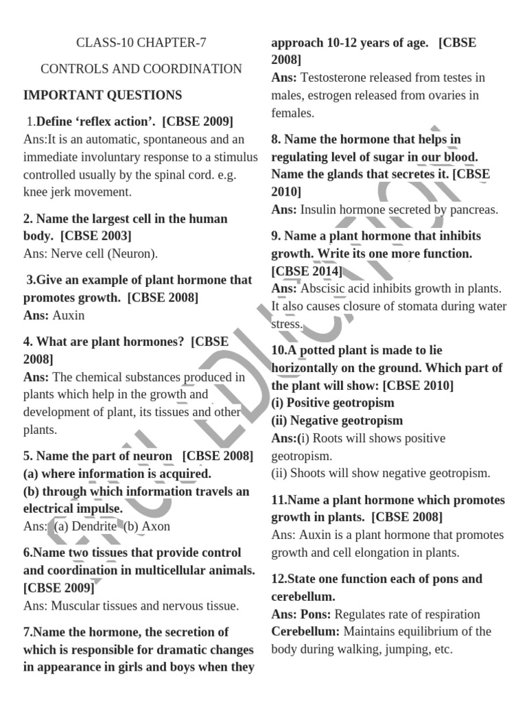 Controls and Coordination New | PDF | Nervous System | Hormone
