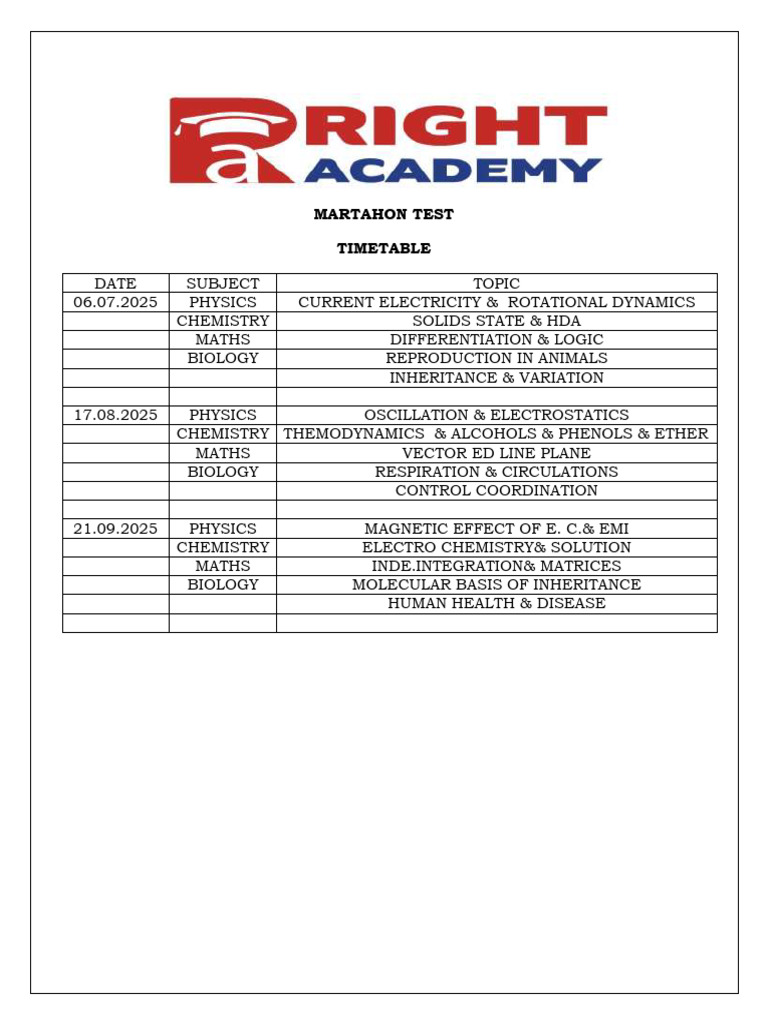 Martahon Test Timetable | PDF