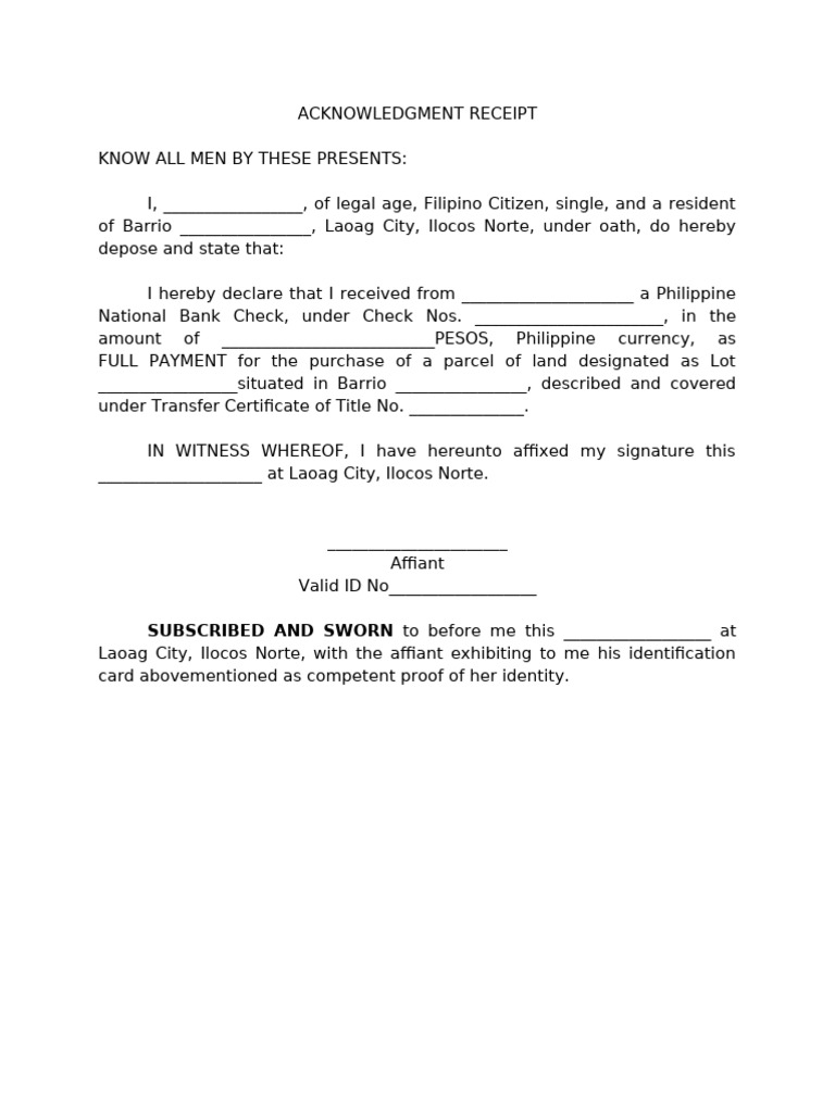 Acknowledgment Receipt for Land Purchase | PDF