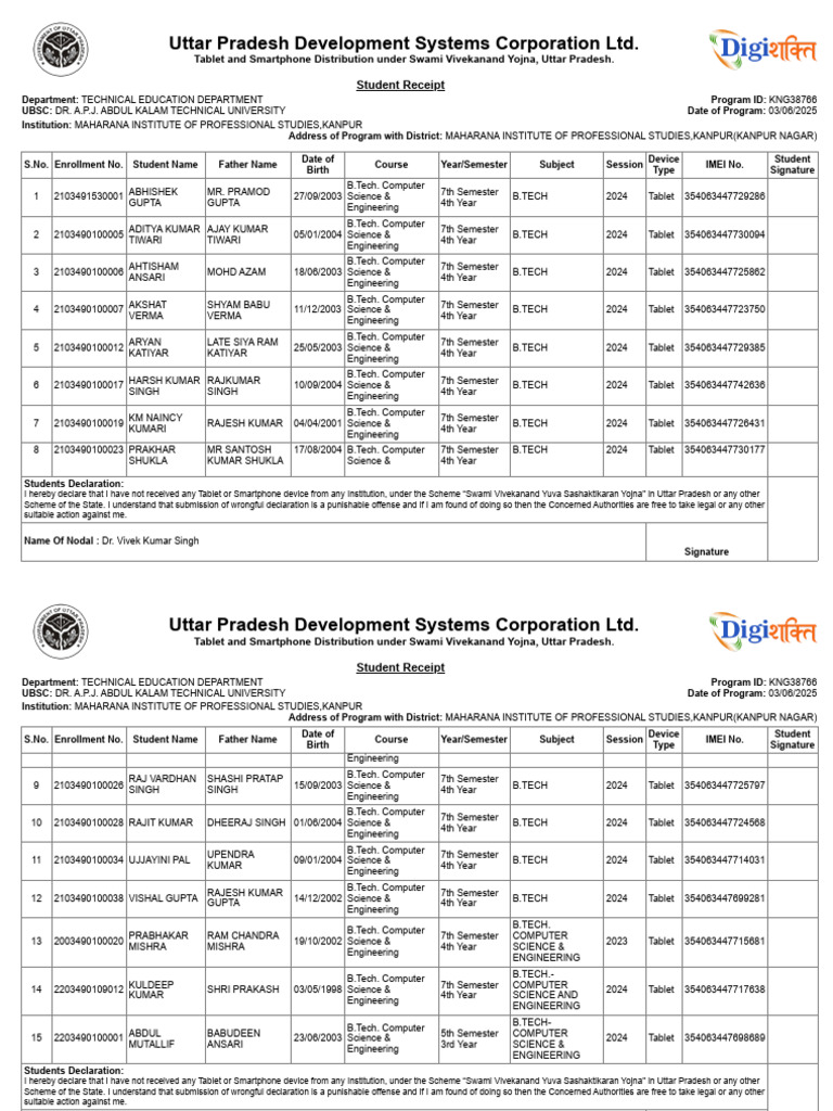 MIPS Student Tablet Receipt | PDF