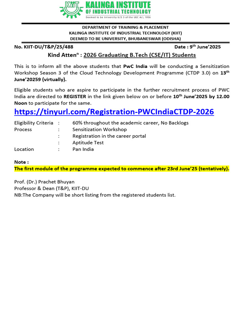 PwC CTDP 3.0 Workshop for B.Tech Students | PDF