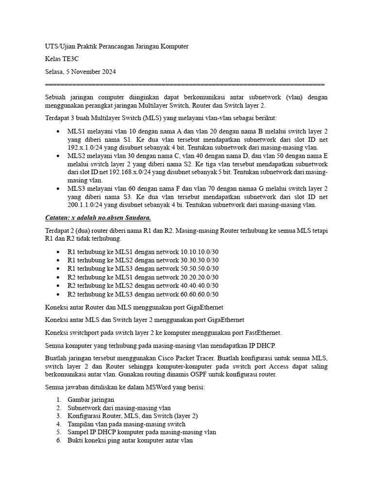 UTS Perancangan Jaringan Komputer-Te3c | PDF