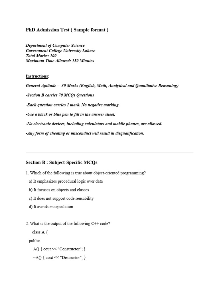 Sample GCU GAT PHD Computer Science | PDF | Multiple Choice | Computer ...