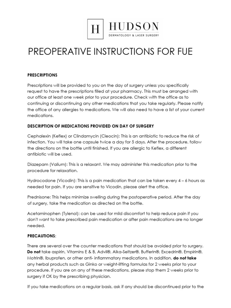 Pre and Post Operative Instructions For Fue | PDF | Shampoo | Surgery