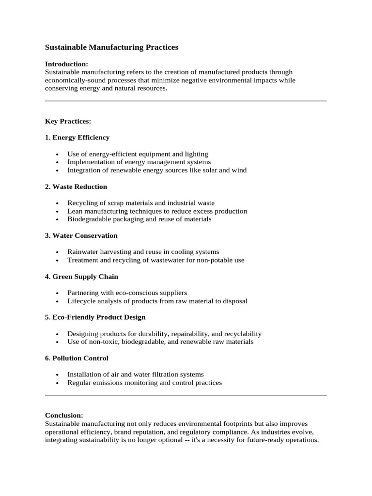 Sustainable Manufacturing Practices | PDF