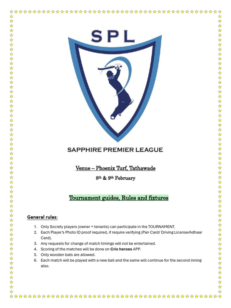 SPL 2025 Tournament Schedule & Rules | PDF | Bowling (Cricket) | Games ...