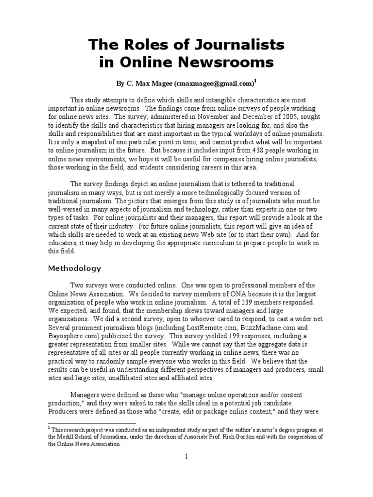 Roles of Journalists in Online Newsrooms | PDF | Copy Editing | Journalism