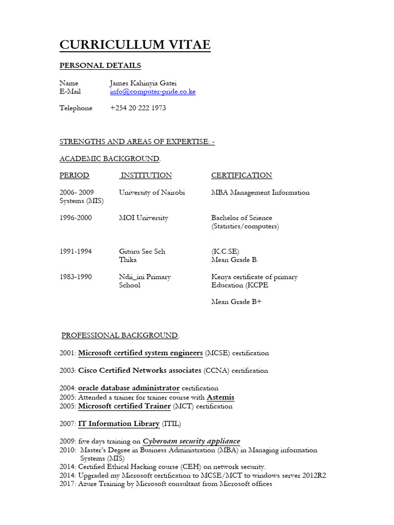 CV-James Gatei | PDF | Microsoft Sql Server | Server (Computing)