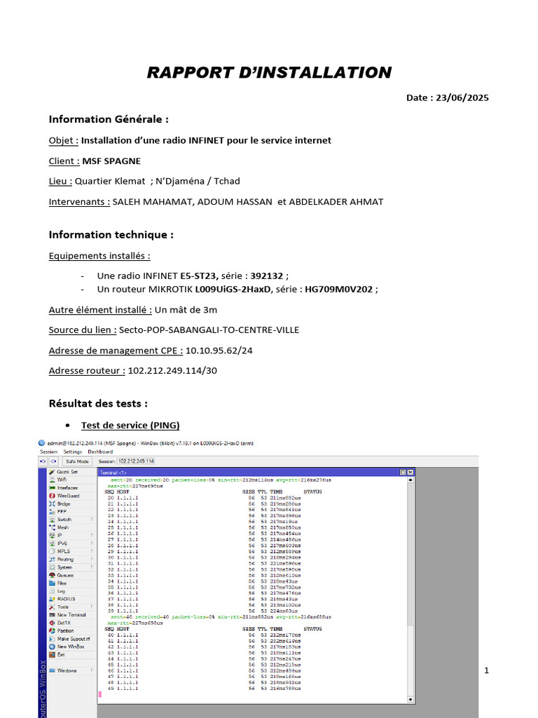 Installation radio INFINET à N'Djaména | PDF