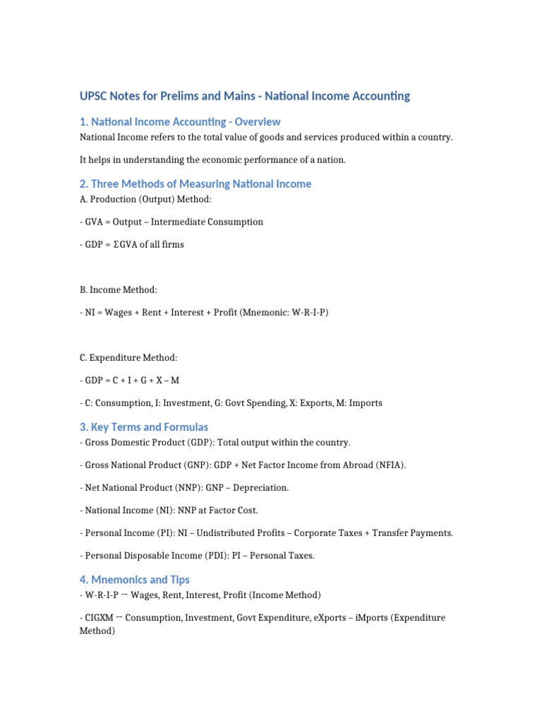 UPSC National Income Notes | PDF