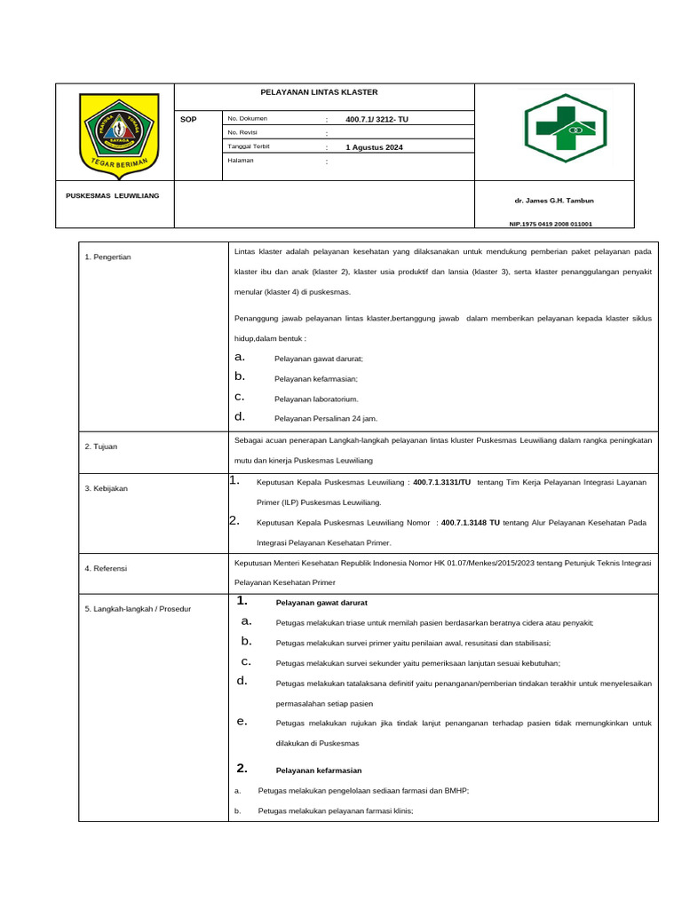 Sop Alur Lintas Cluster | PDF