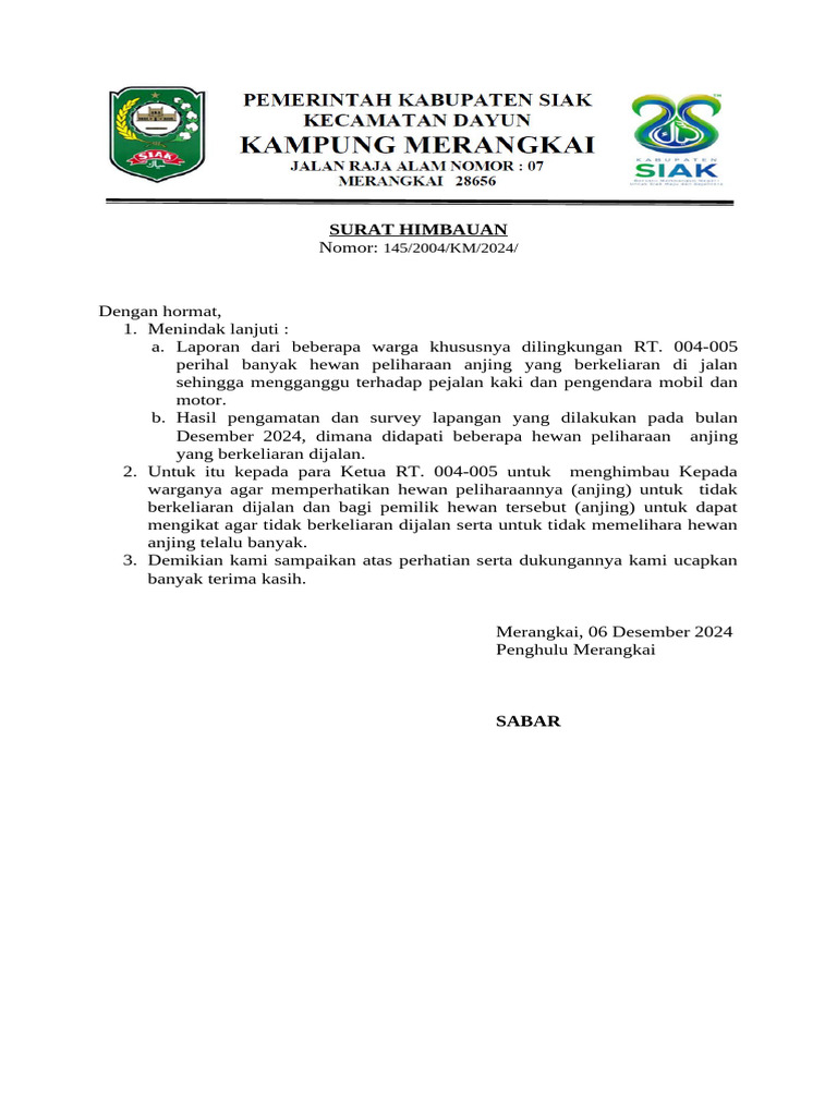 Himbauan Pengelolaan Anjing Peliharaan | PDF