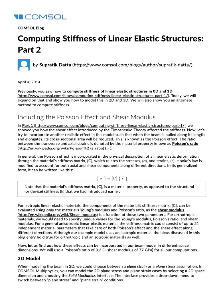 Computing Stiffness of Linear Elastic Structures For 3D | PDF